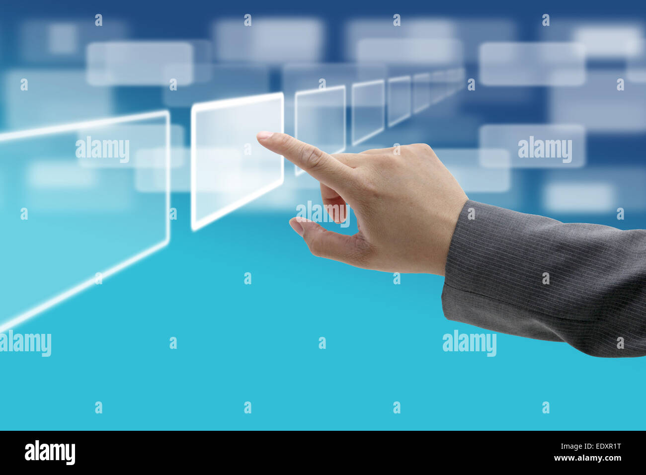 hand push on technology virtual touch screen interface Stock Photo - Alamy