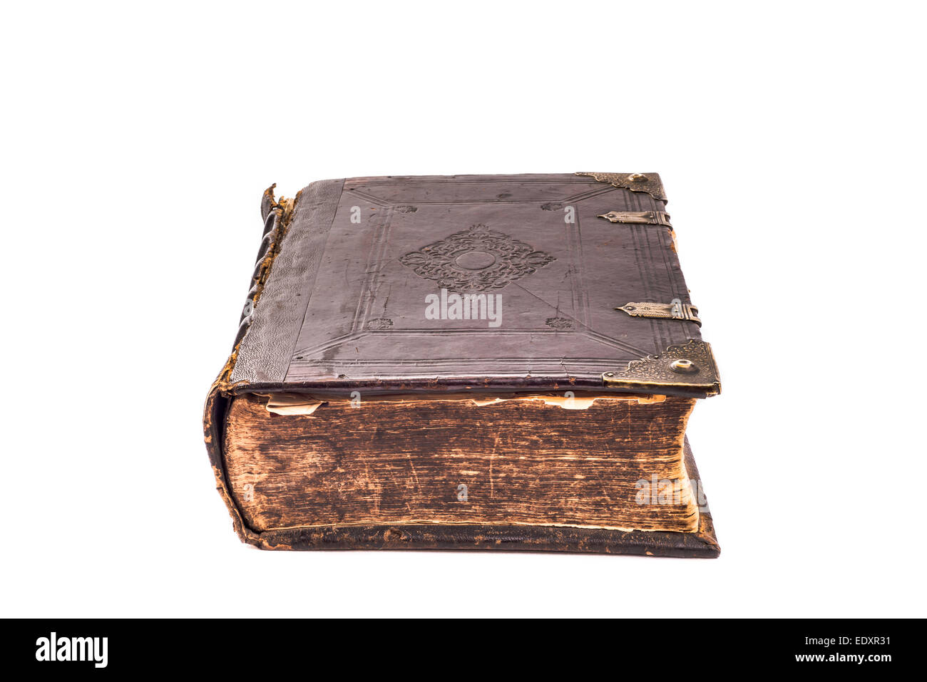Old book with tarnished pages on a white background Stock Photo - Alamy