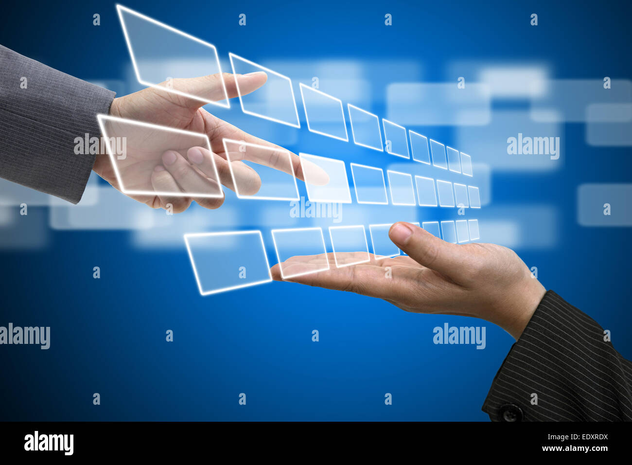 Business Hand Push on Virtual Technology Touch Screen Interface Stock ...