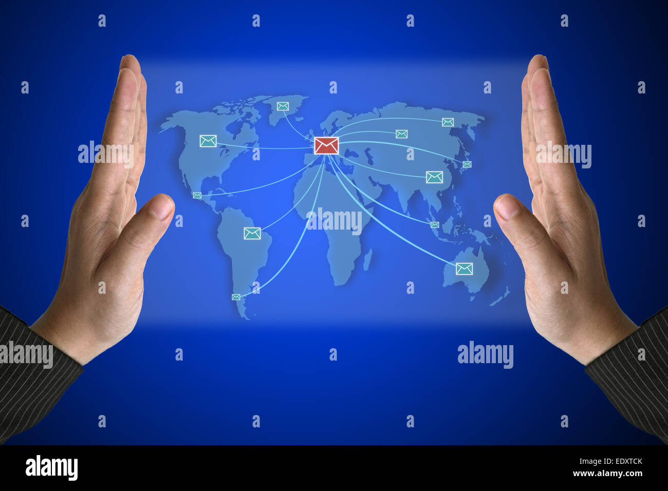 Business Hand with Electronic Mail Connection Technology Virtual Screen ...