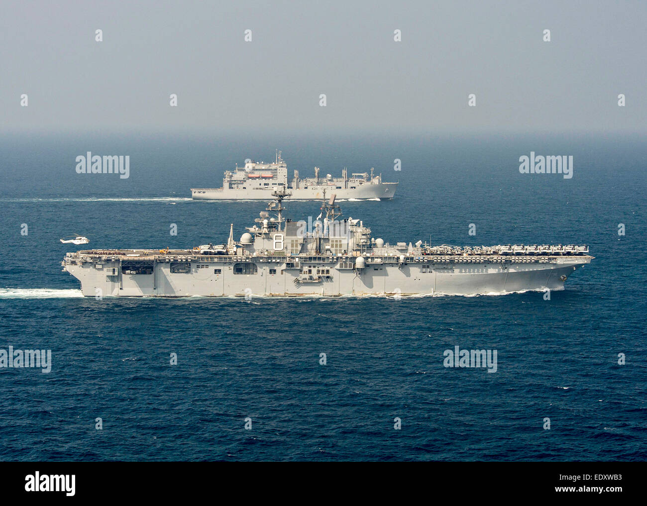 US Navy amphibious assault ship USS Makin Island during a replenishment ...