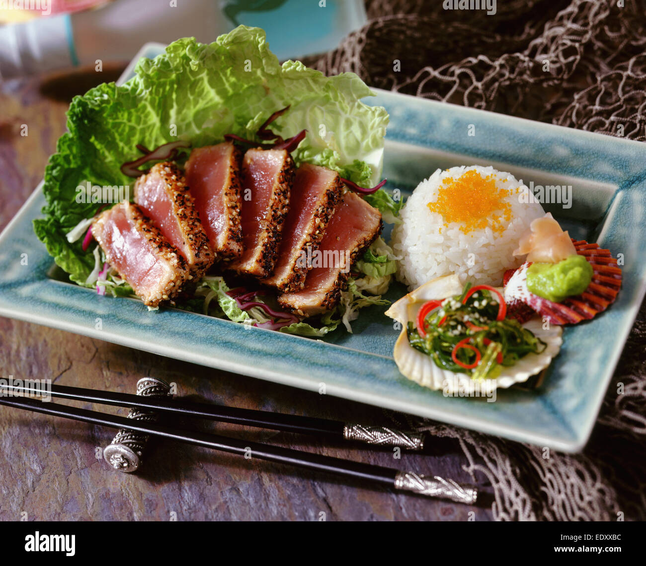 Seared Ahi with rice Stock Photo - Alamy