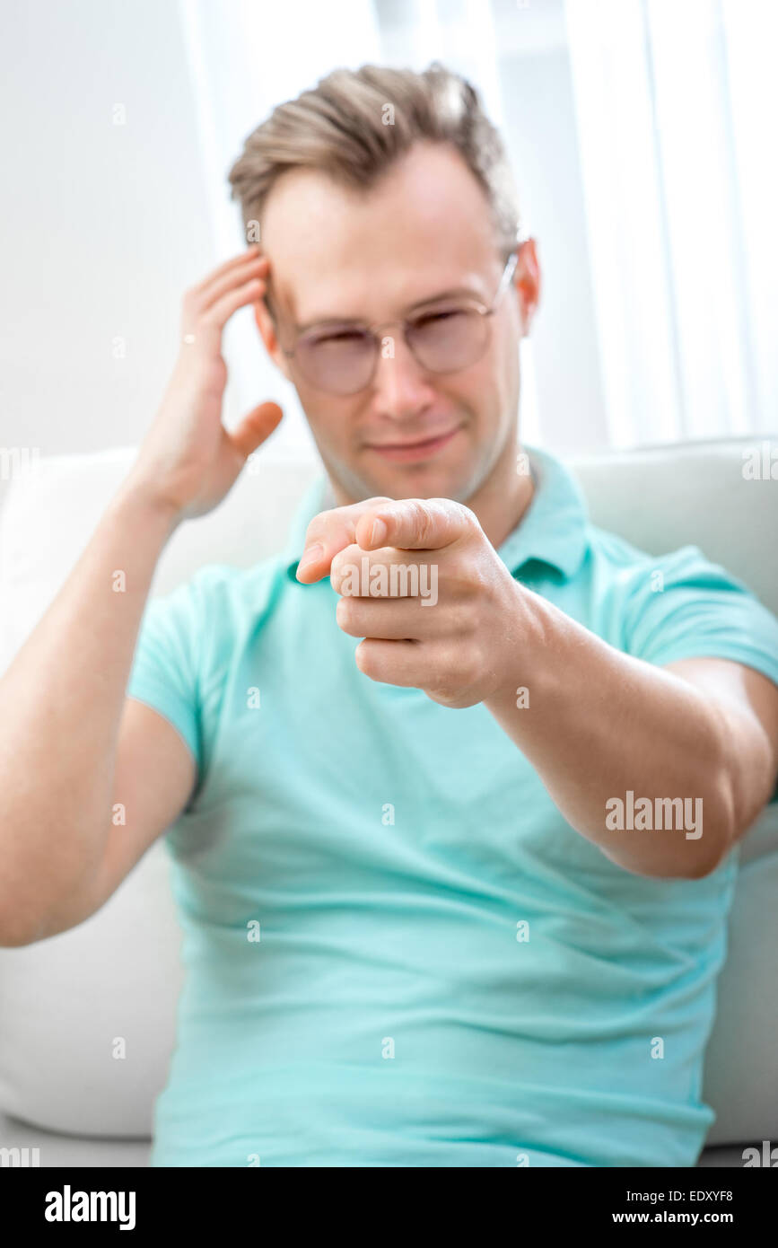 Man pointing finger Stock Photo - Alamy