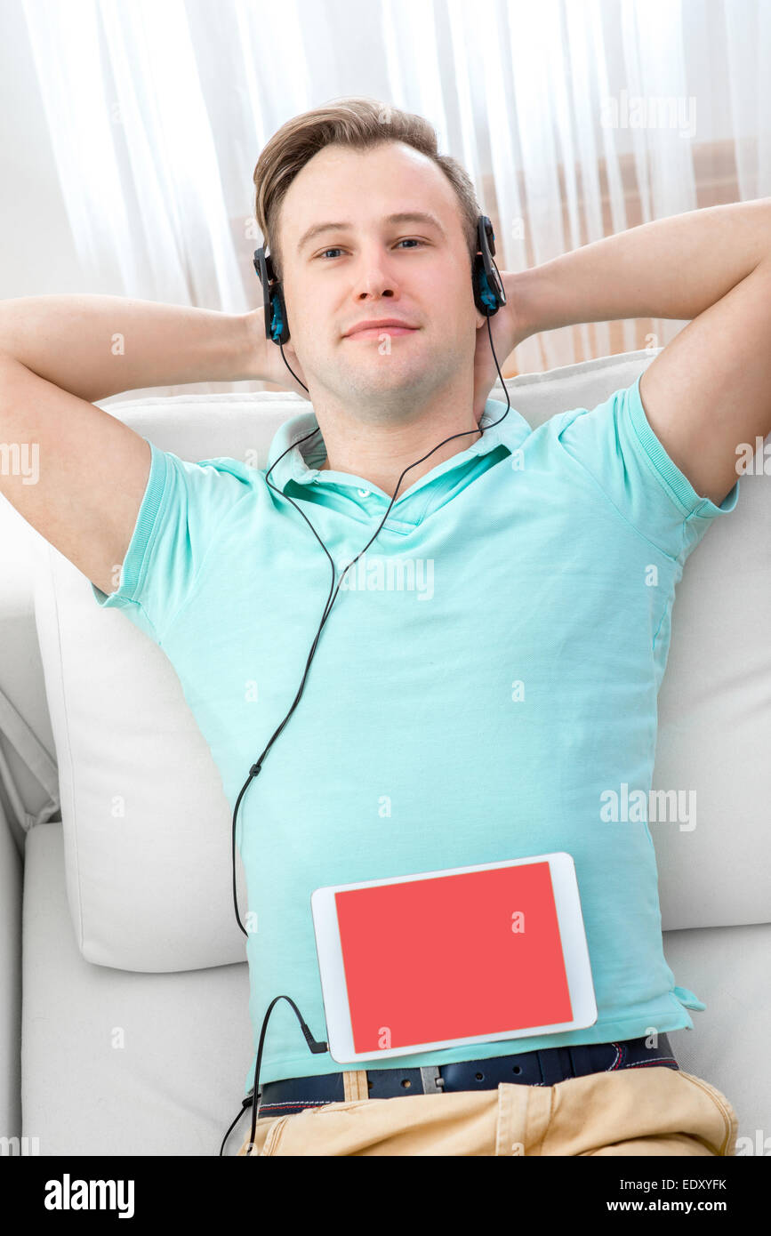 Man listening to the music Stock Photo - Alamy