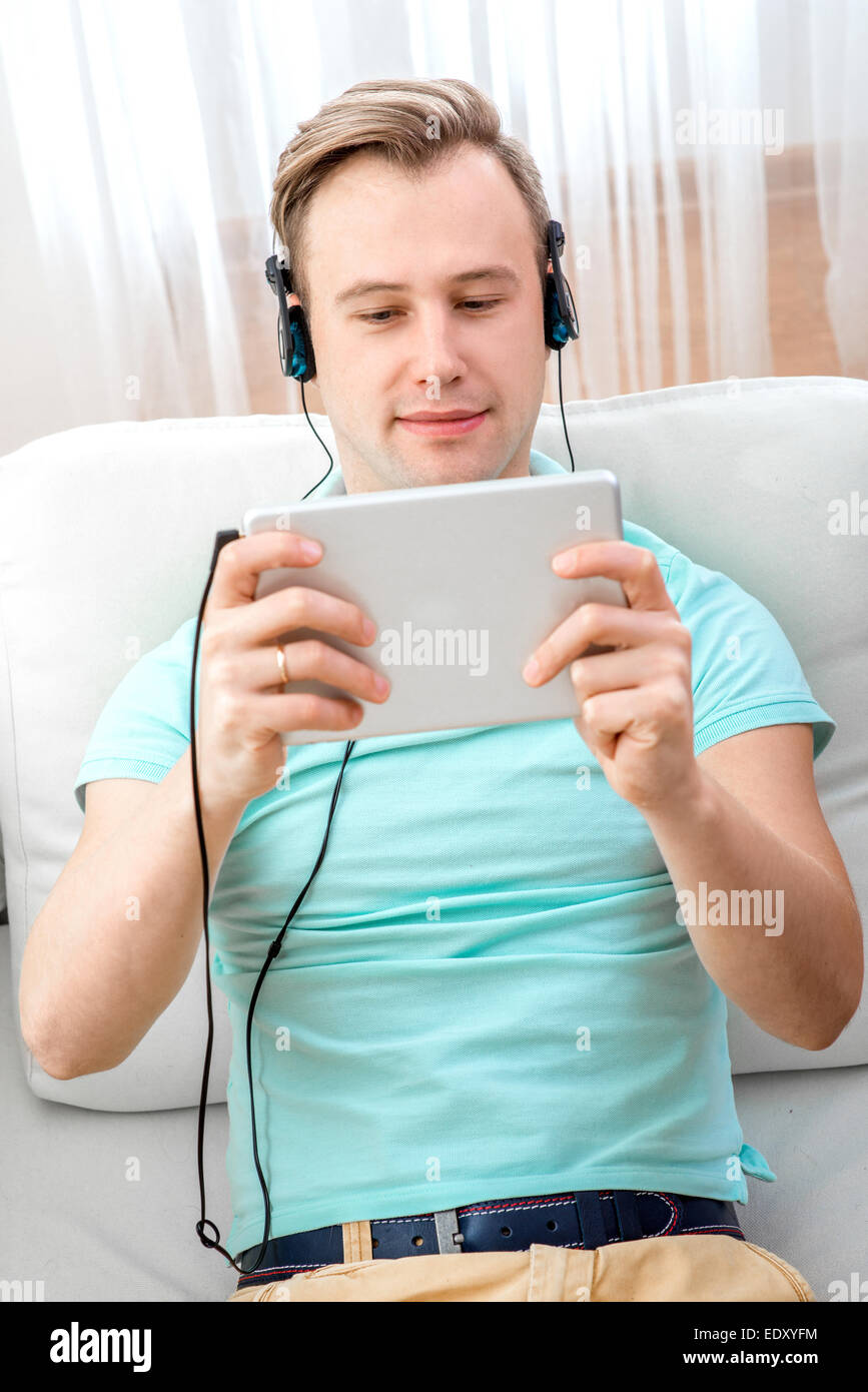 Man listening to the music Stock Photo - Alamy