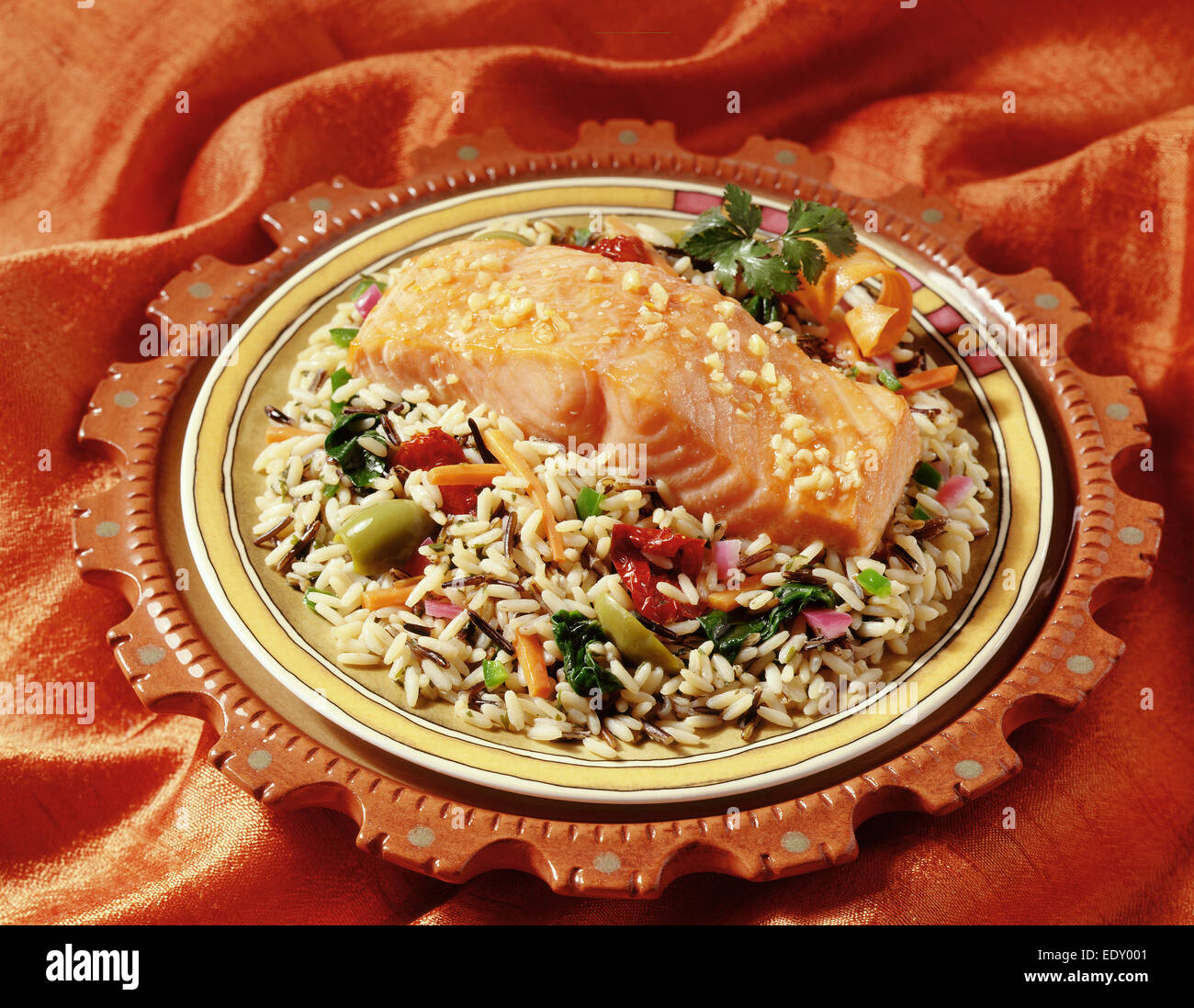 Salmon on wild rice Stock Photo - Alamy