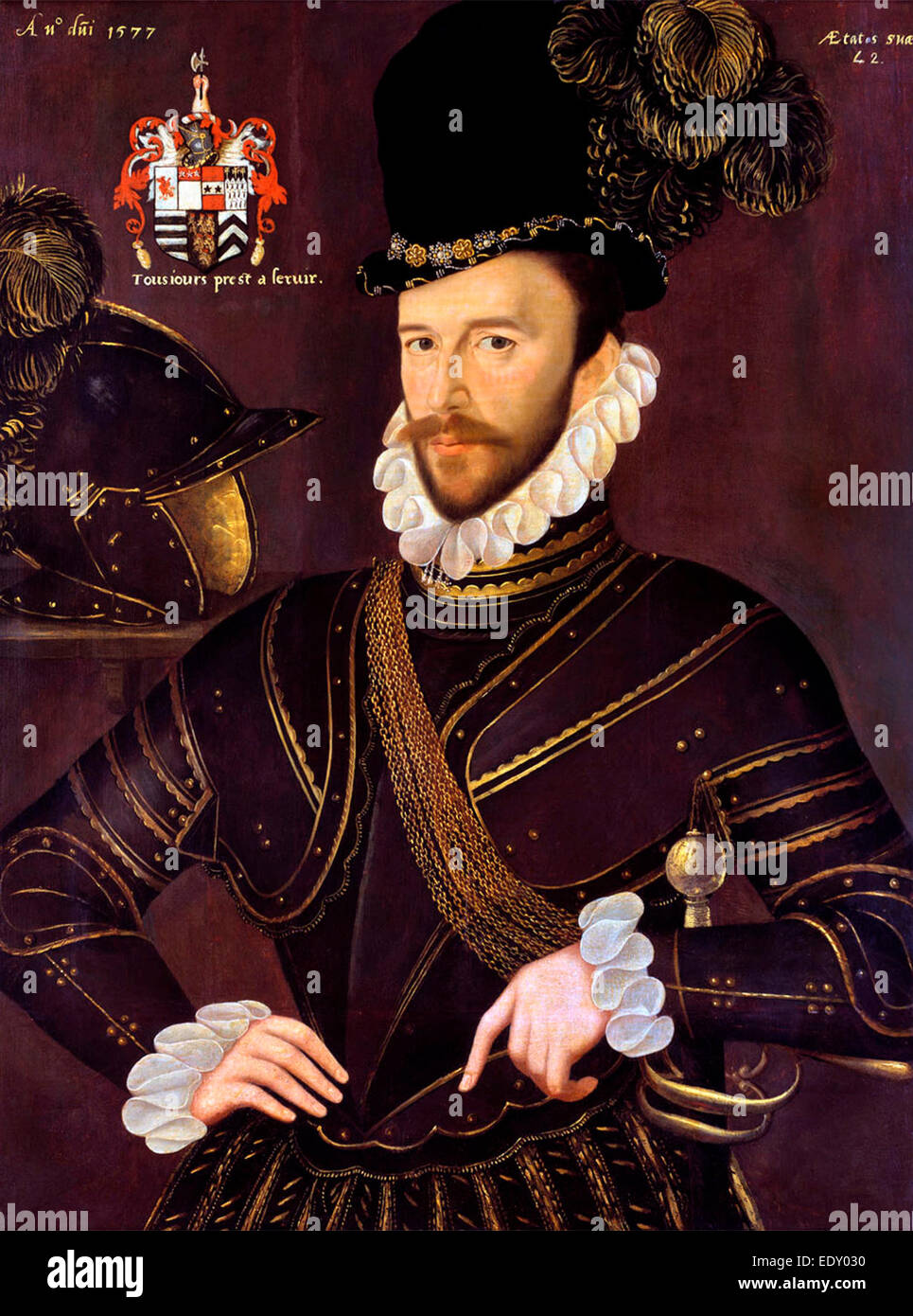 Portrait of Richard Drake (1535-1603). George Gower 1577 Stock Photo ...