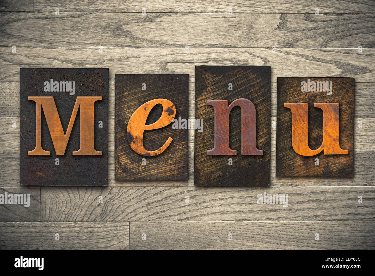 The word "MENU" written in wooden letterpress type Stock Photo - Alamy