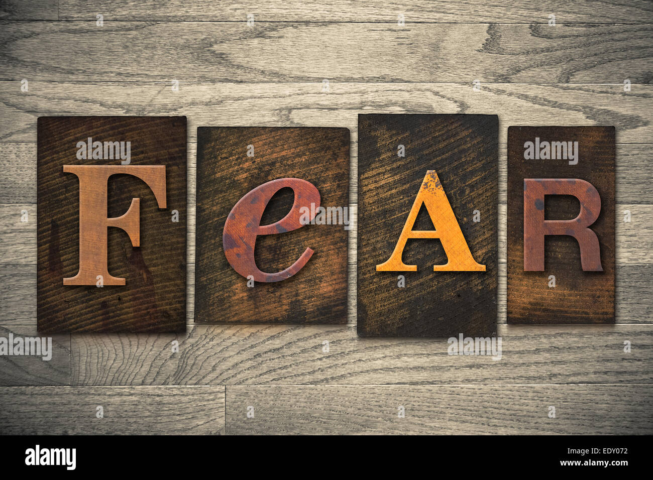 The word "FEAR" written in wooden letterpress type Stock Photo - Alamy