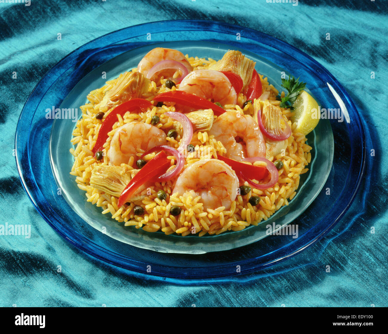 Shrimp and Capers on rice Stock Photo - Alamy