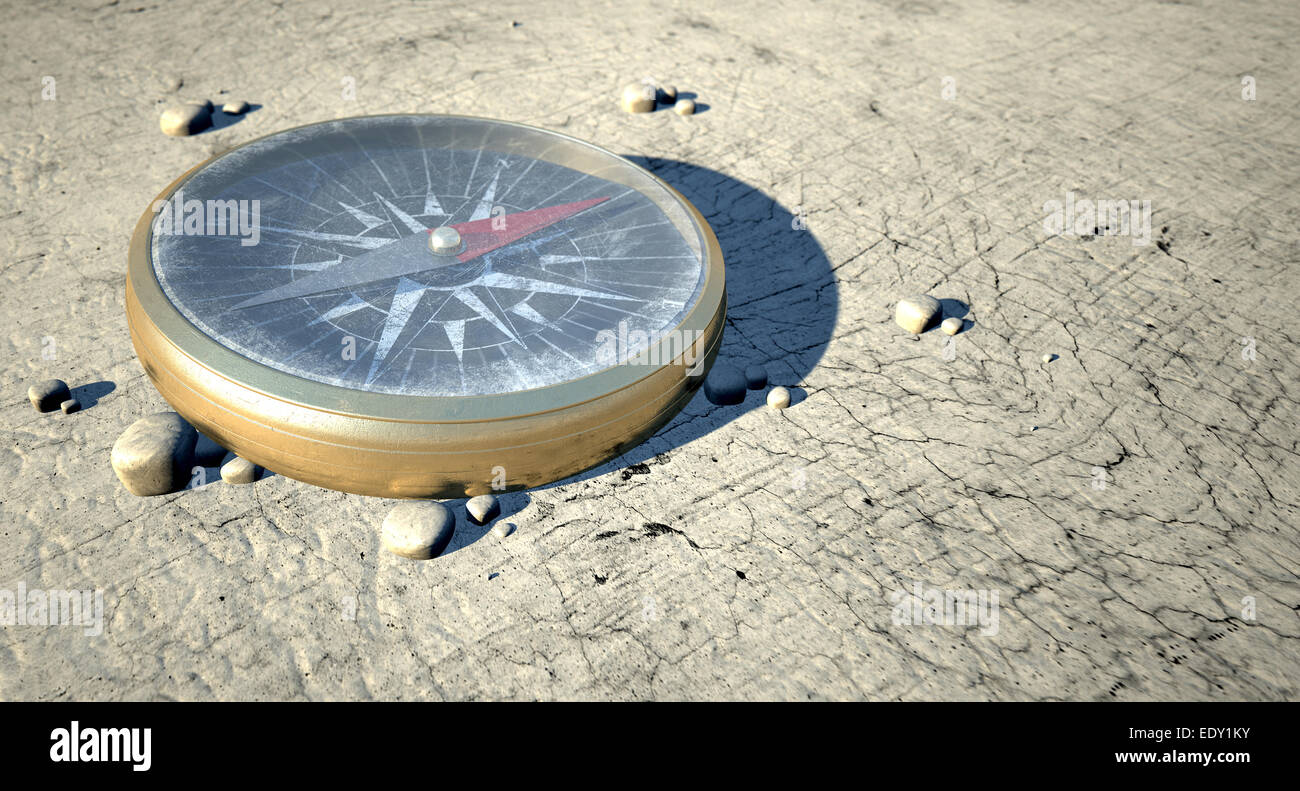 A vintage compass made of copper with a scratched galss isolated on a ...