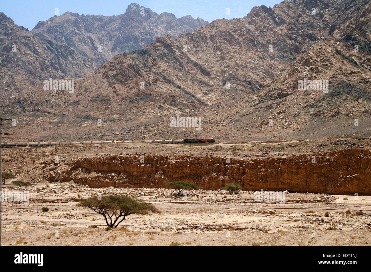 Old Jordan railway. Train in desert mountains Stock Photo - Alamy