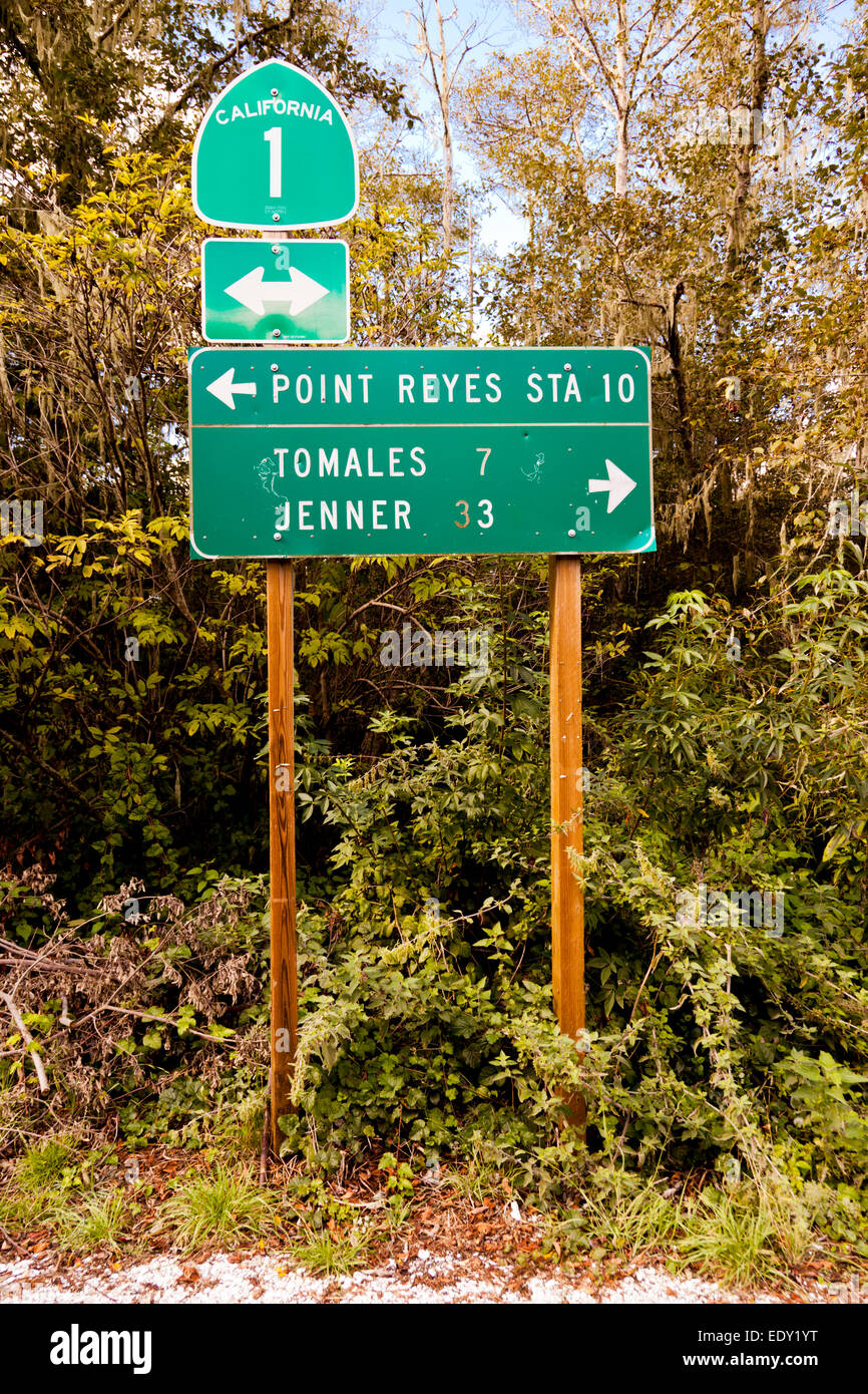 Signpost on Highway 1 California Stock Photo - Alamy