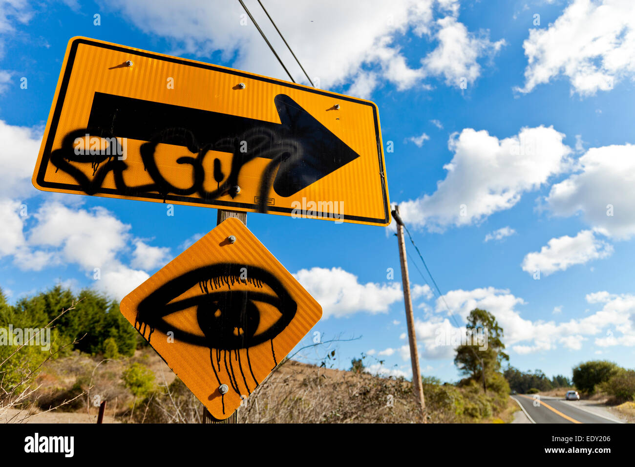 Graffiti on a road sign in California Stock Photo - Alamy