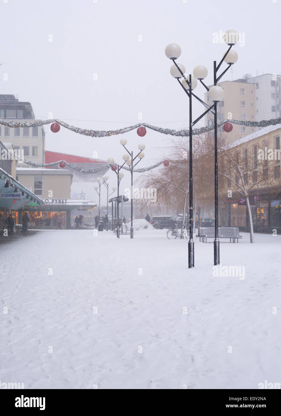 Vallingby Christmas decorations in snow, Vällingby, Stockholm, Sweden ...