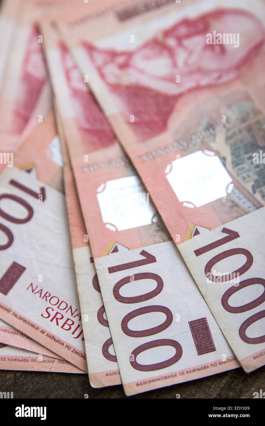 Serbian thousand dinar-bills, close up shot Stock Photo - Alamy