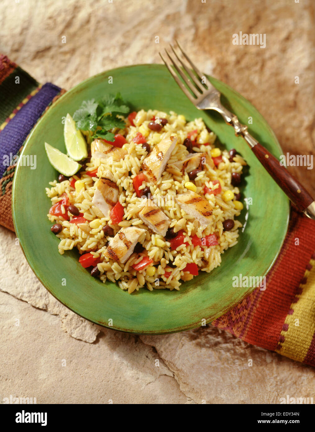 Chicken Rice Pilaf dinner with lime Stock Photo - Alamy