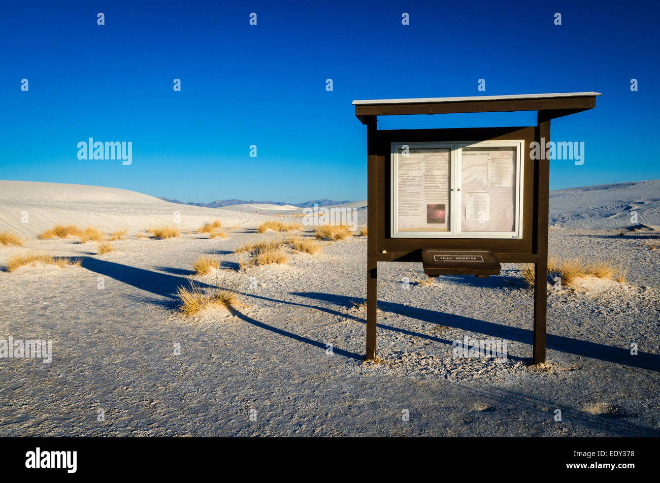 Kiosk at the Alkali Flat trailhead, White Sands National Monument, New ...