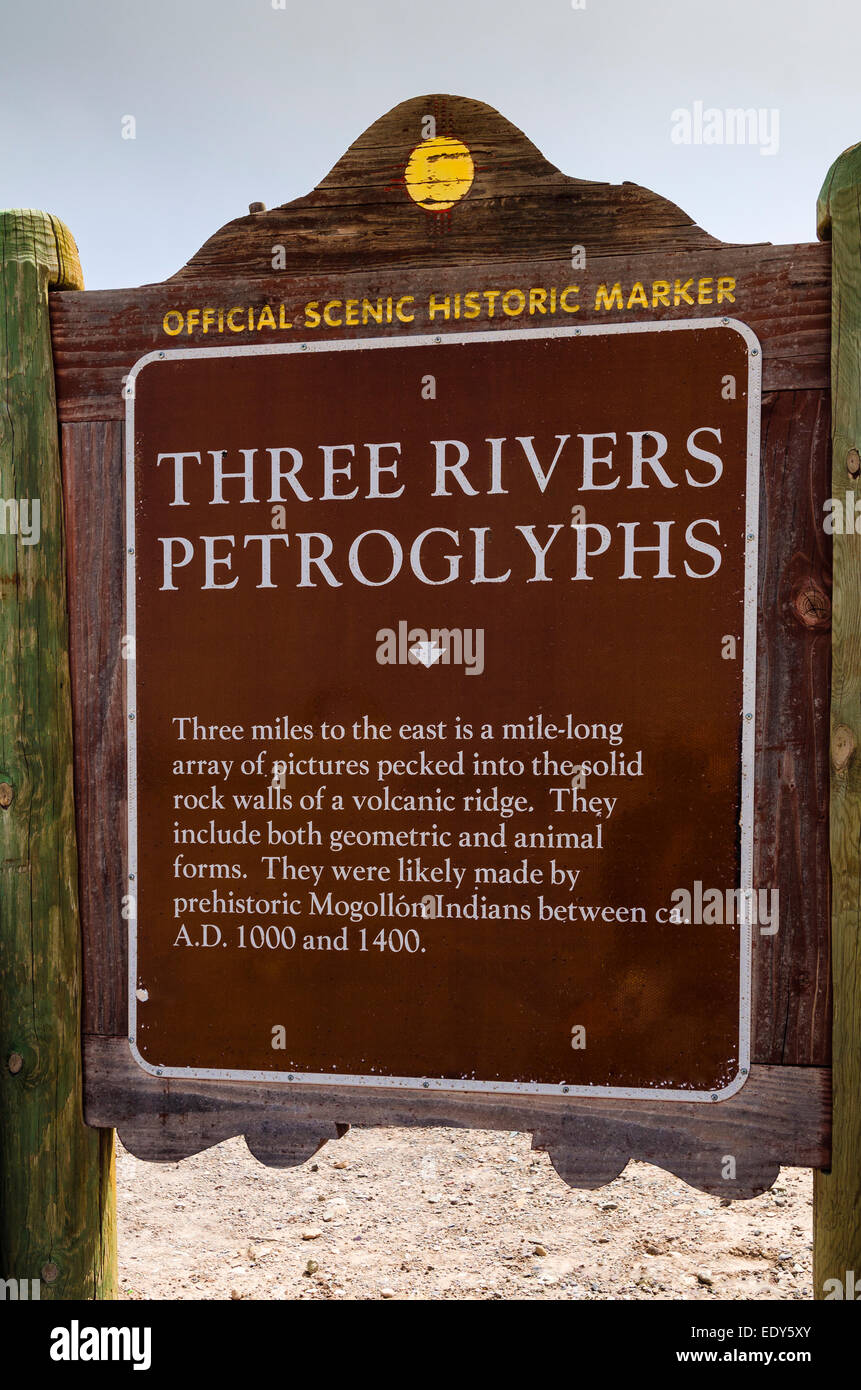 Historic landmark sign at Three Rivers Petroglyph Site, Three Rivers ...
