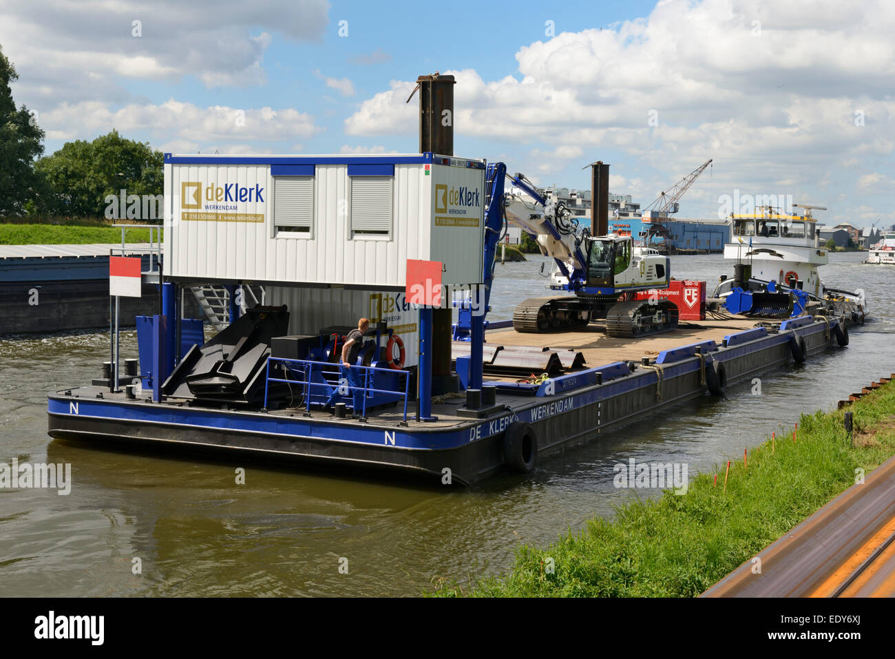 Barge and Tug Boat carrying out engineering works, Amsterdam-Rhine ...