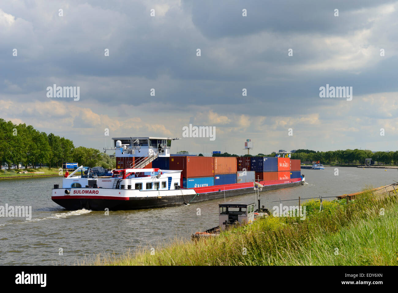 Barge carrying shipping containers, Amsterdam-Rhine Canal, Amsterdam ...