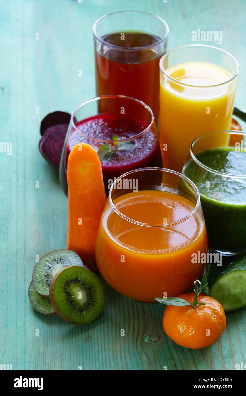 assorted fresh juices from fruits and vegetables Stock Photo - Alamy