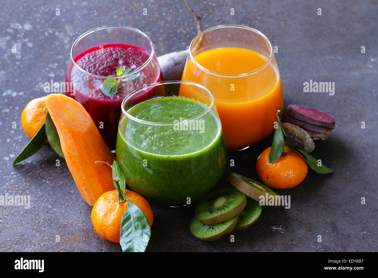 assorted fresh juices from fruits and vegetables Stock Photo - Alamy