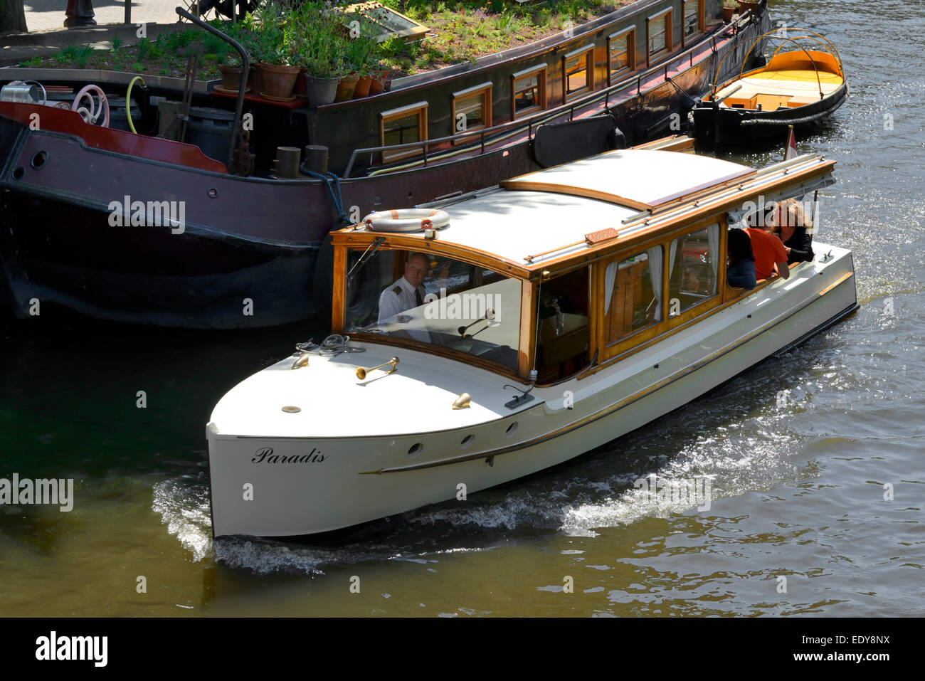 Sightseeing launch, Prinsengracht, Amsterdam, North Holland ...