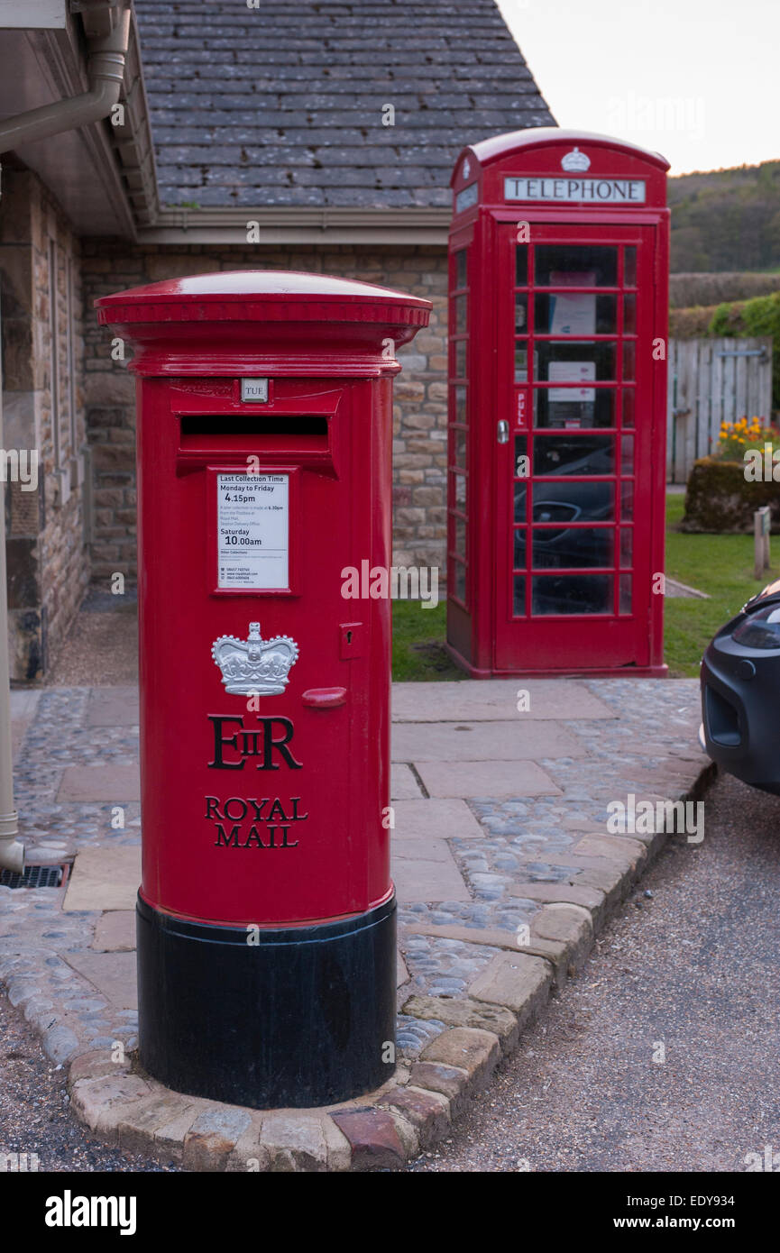 Close-up of 2 British icons - traditional post box & bright red ...