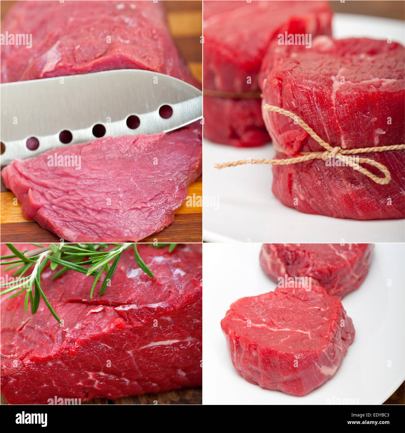 collection of different raw beef cuts collage white frame Stock Photo ...