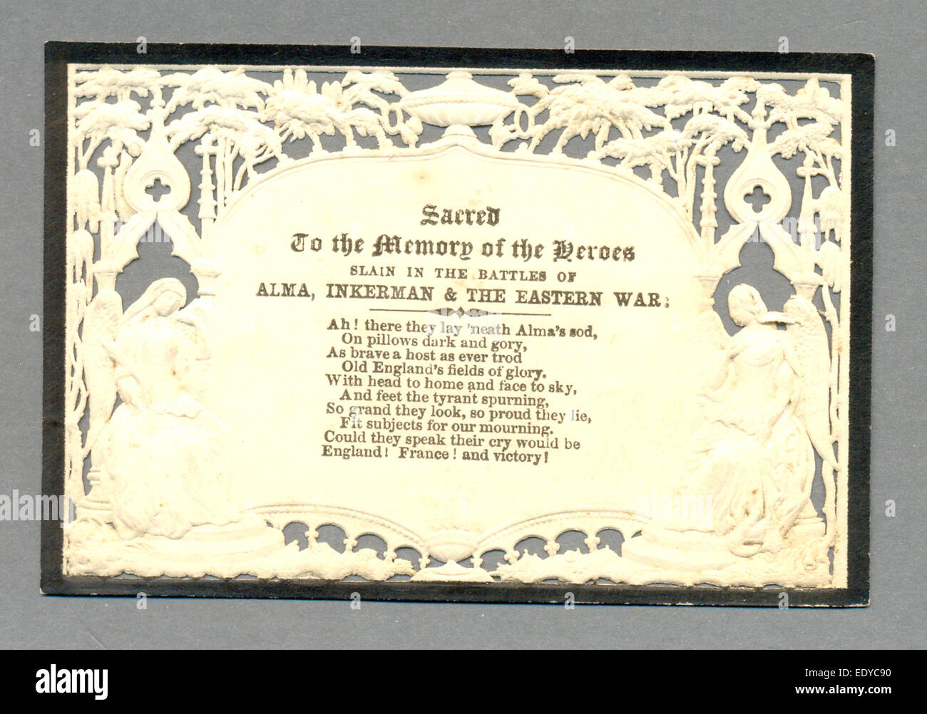 Blind embossed mourning card in memory of the Heroes killed at Alma ...