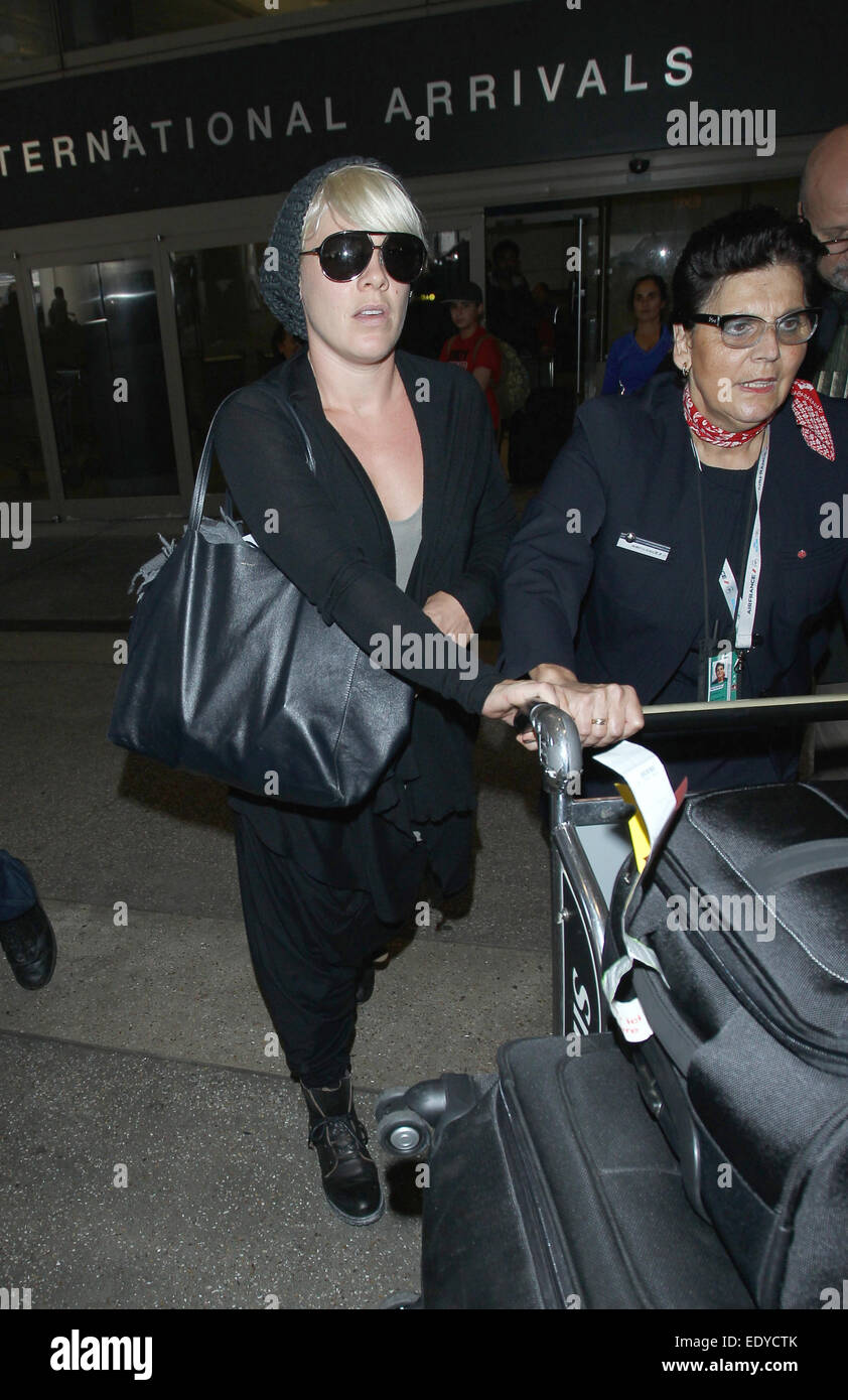 Pink (real name Alicia Moore) arrives at Los Angeles International ...