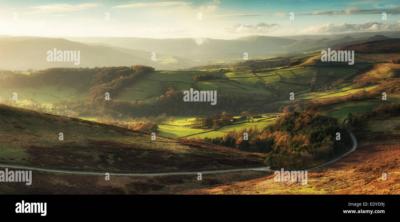 Landscape view of Hope Valley in Peak District during Autumn Sunset ...