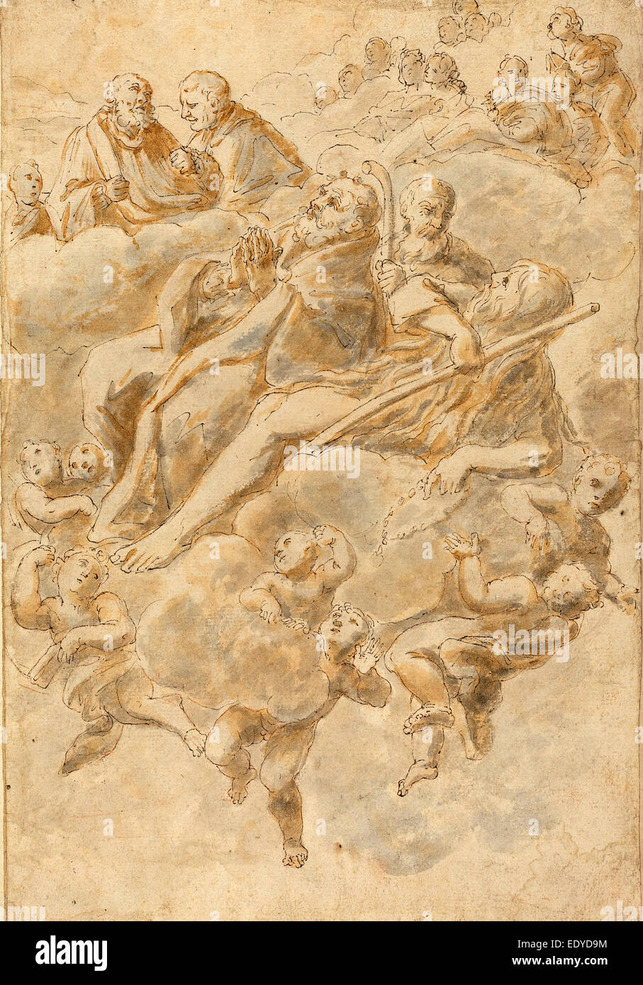 Follower of Giovanni Lanfranco, Ecstasy of a Saint, pen and brown ink ...