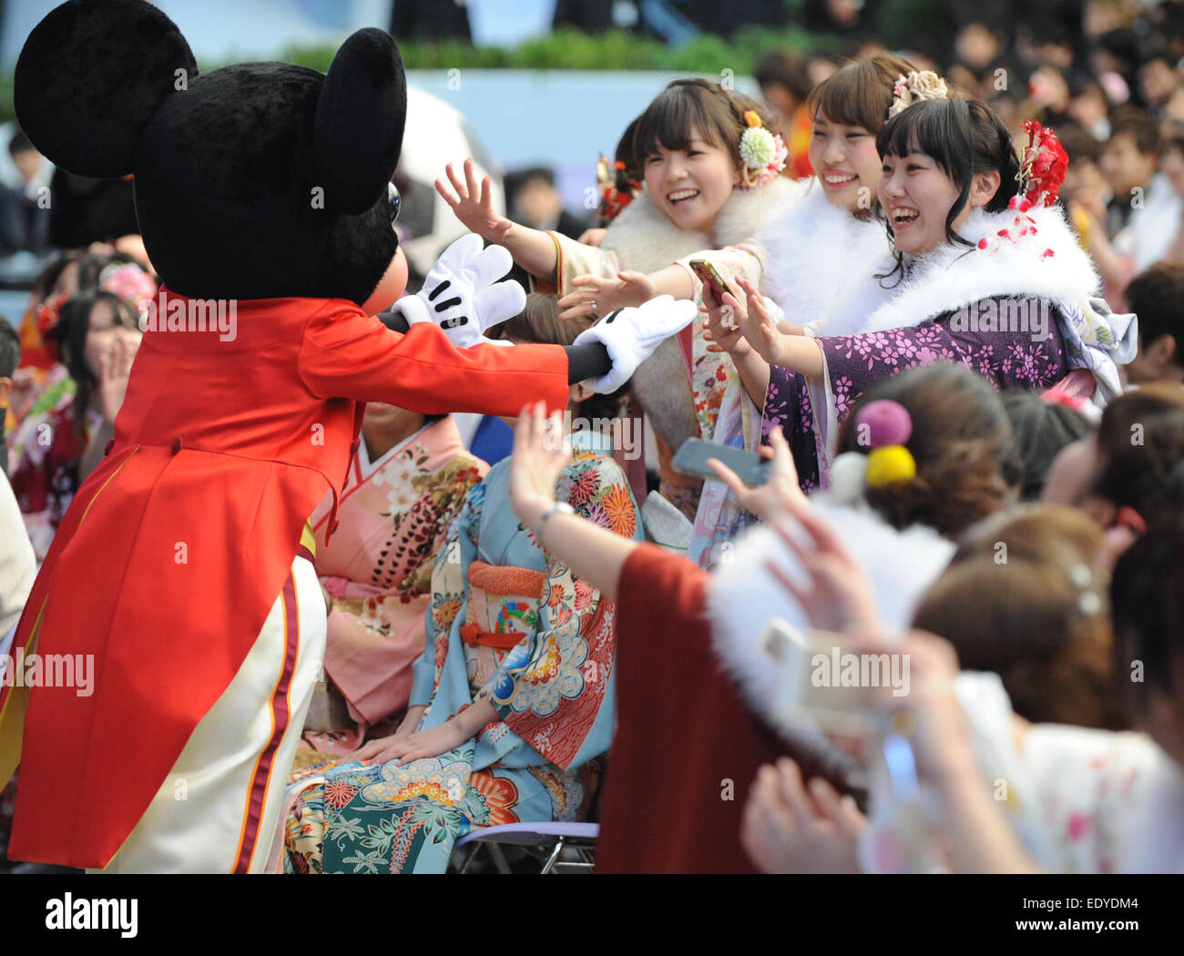 Tokyo, Japan. 12th Jan, 2015. Young girls dressed in traditional ...
