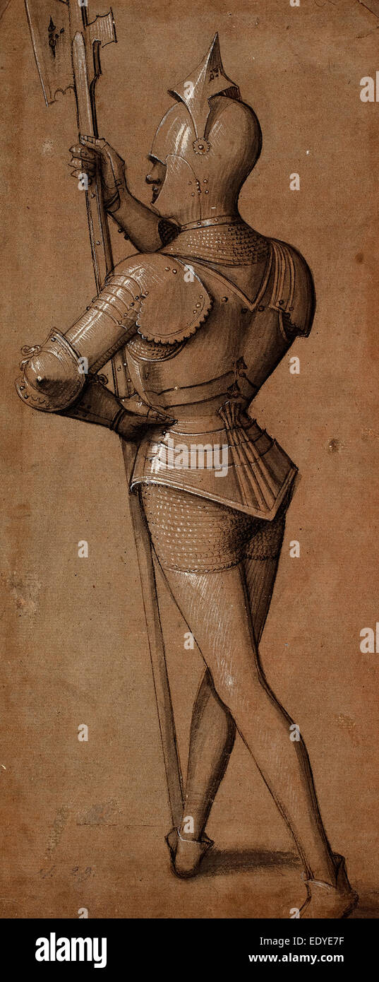 Swabian School, Study of a Knight in Armor, Holding a Halberd, c. 1500 ...