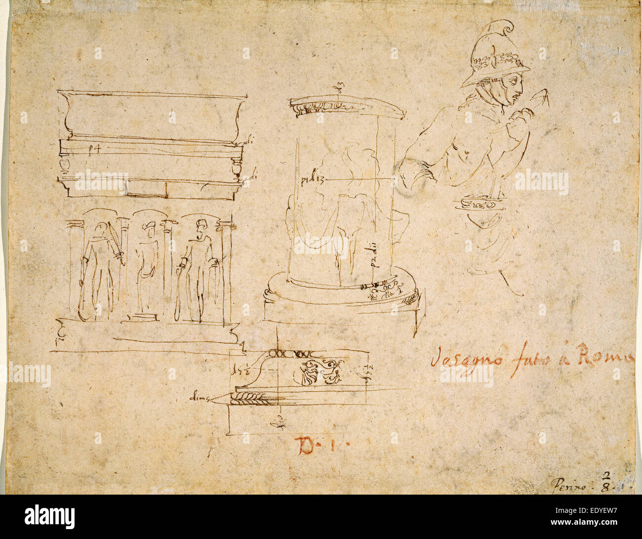 Raphael (Italian, 1483 - 1520), Architectural Details and a Soldier ...