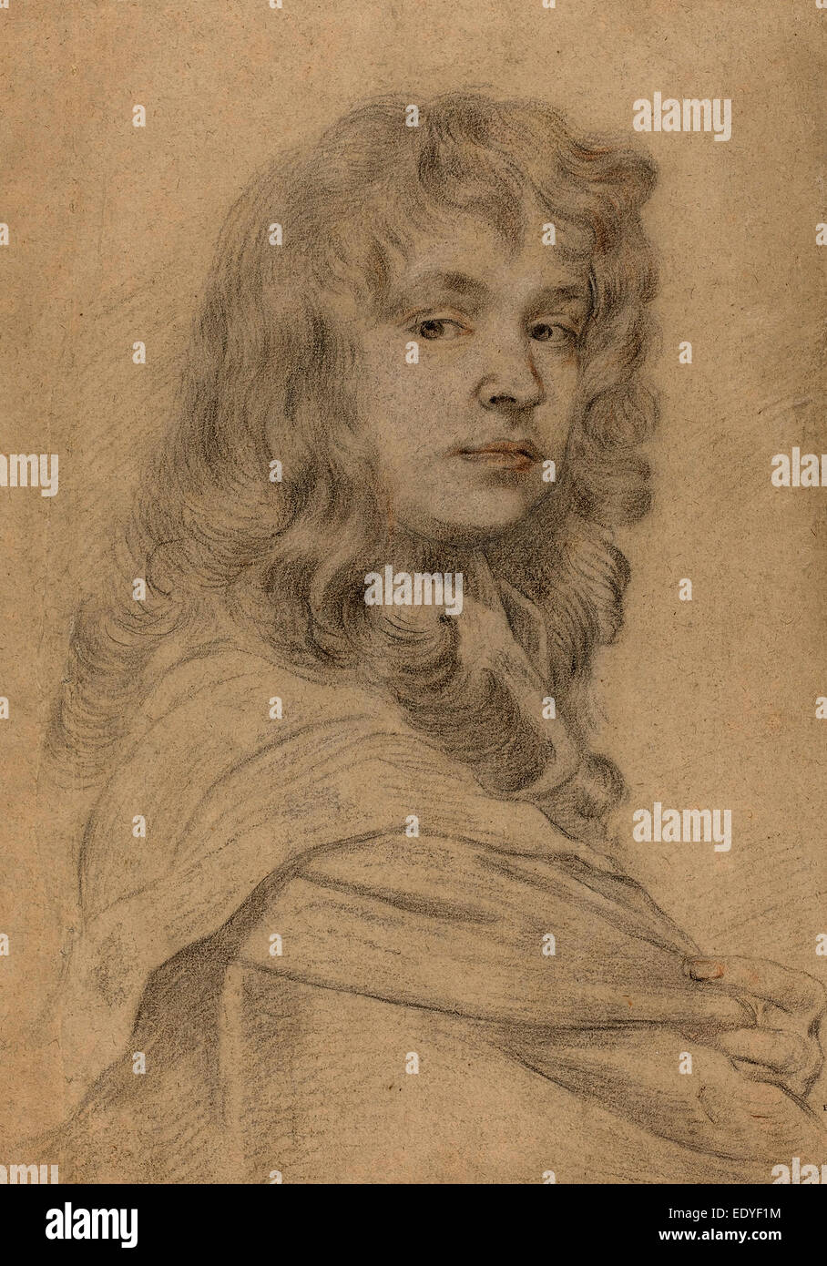 Sir Peter Lely (British, 1618 - 1680), Self-Portrait, c. 1641, black ...