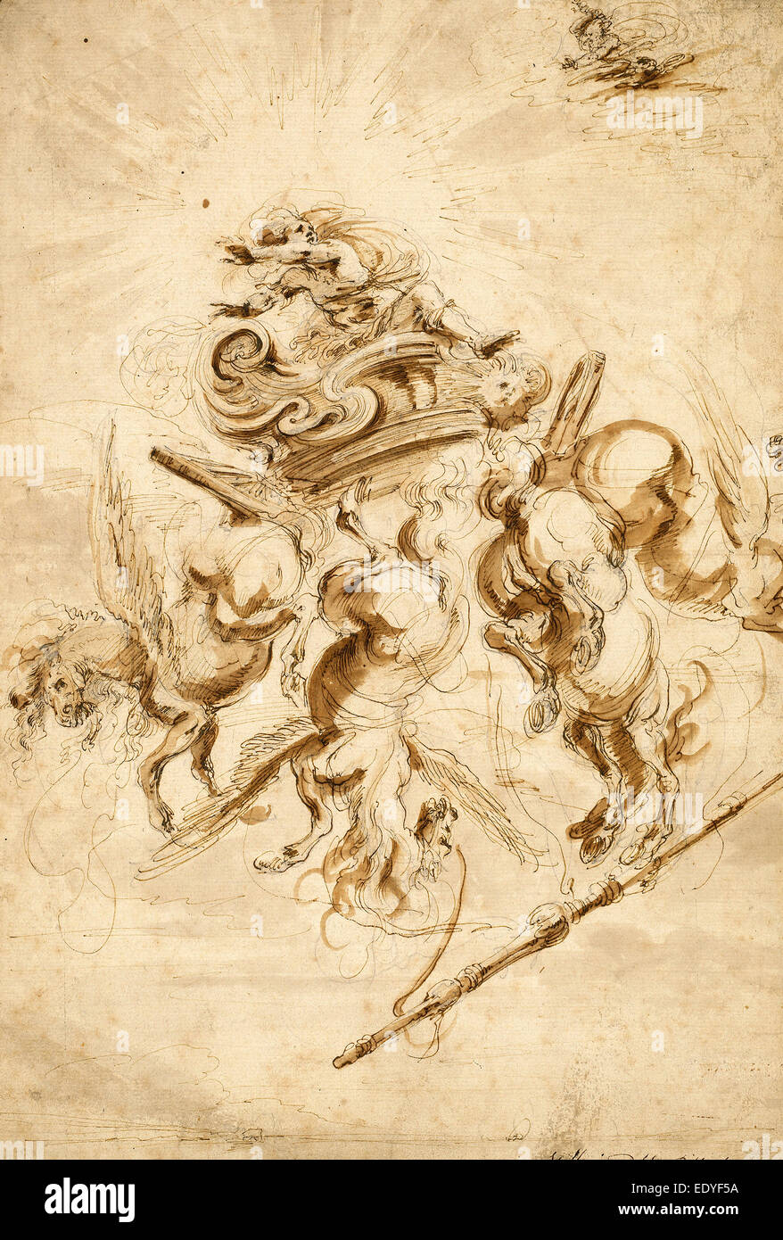 Stefano Della Bella (Italian, 1610 - 1664), The Fall of Phaeton, pen ...