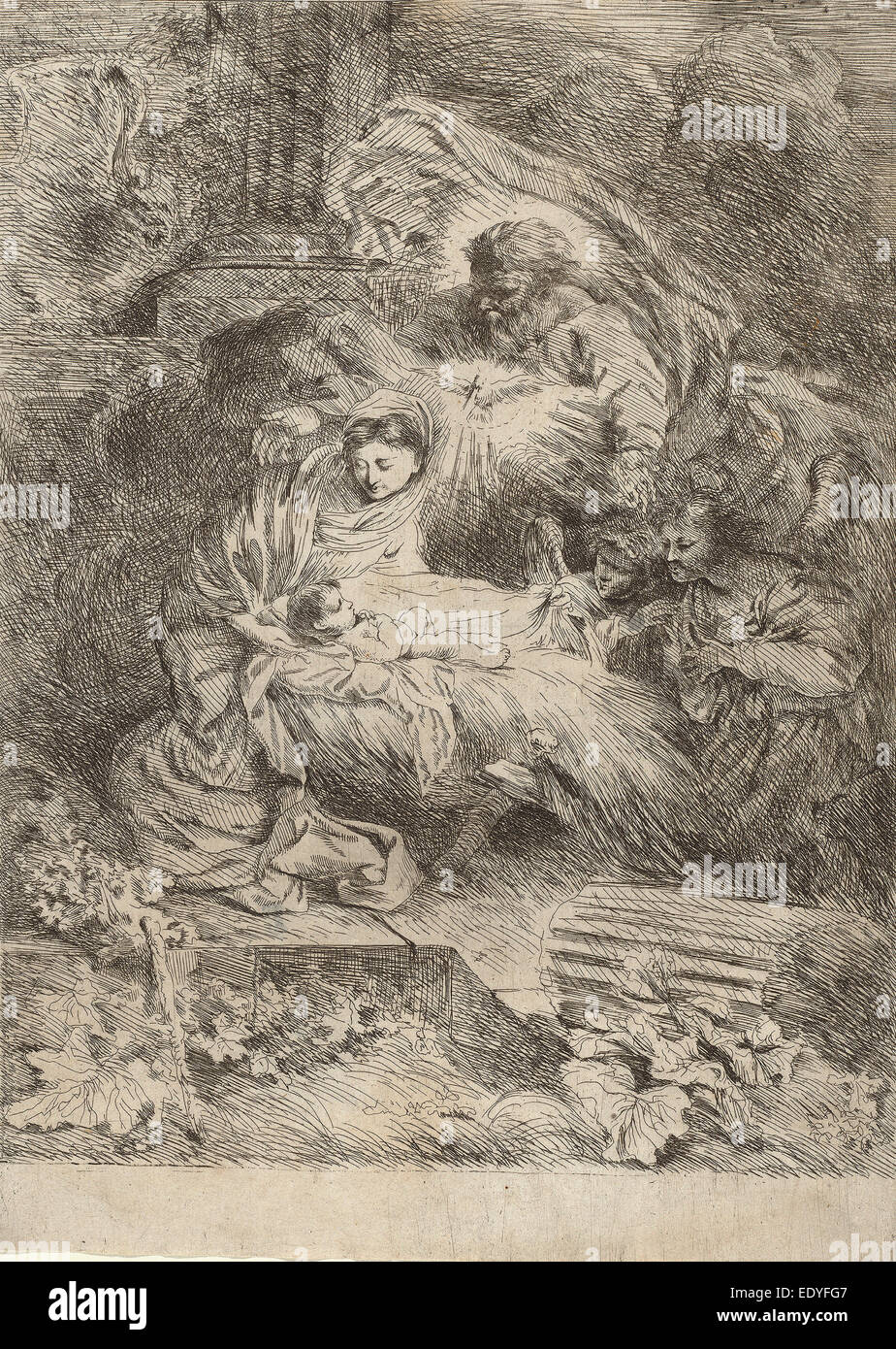 Giovanni Benedetto Castiglione, The Nativity with God the Father and ...