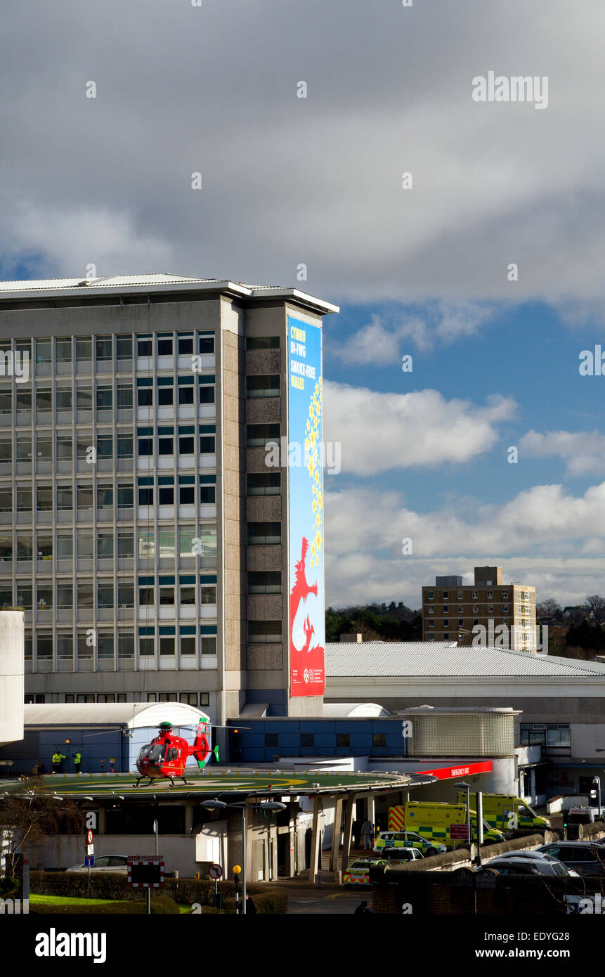 Wales Air Ambulance on helipad, University Hospital of Wales, Heath ...