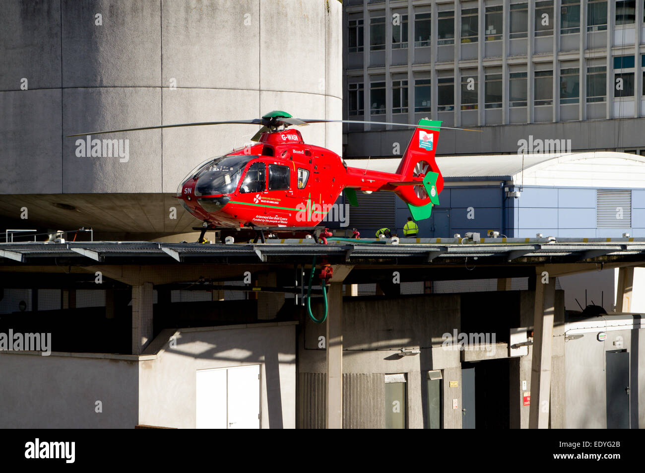 Wales Air Ambulance on helipad, University Hospital of Wales, Heath ...