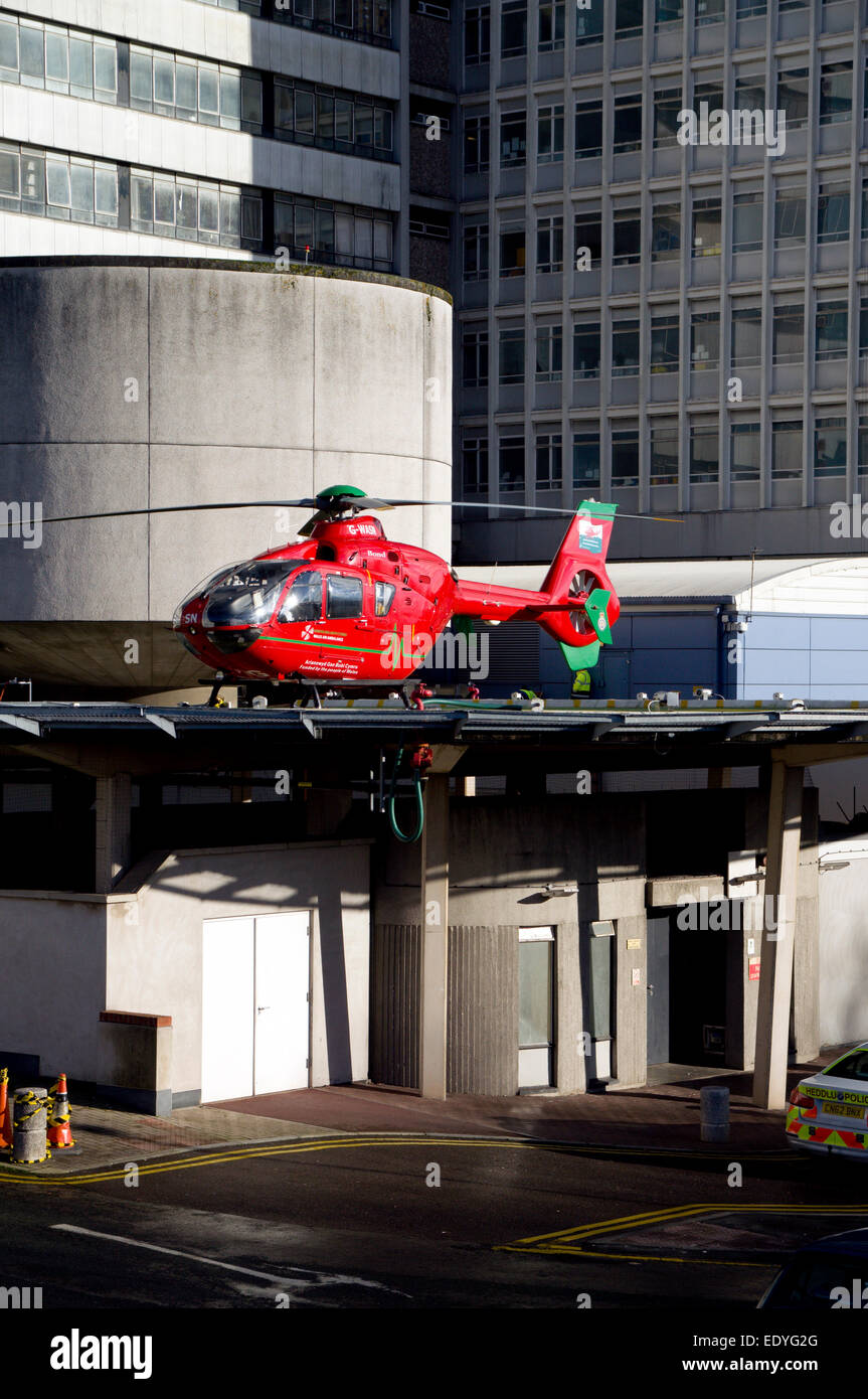 Wales Air Ambulance on helipad, University Hospital of Wales, Heath ...