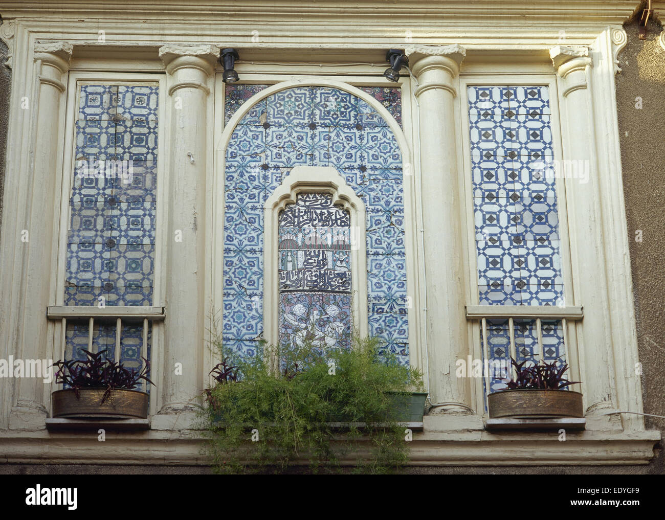 Syria. Damascus. Tile decoration on the outside of Beit Nassan Palace ...