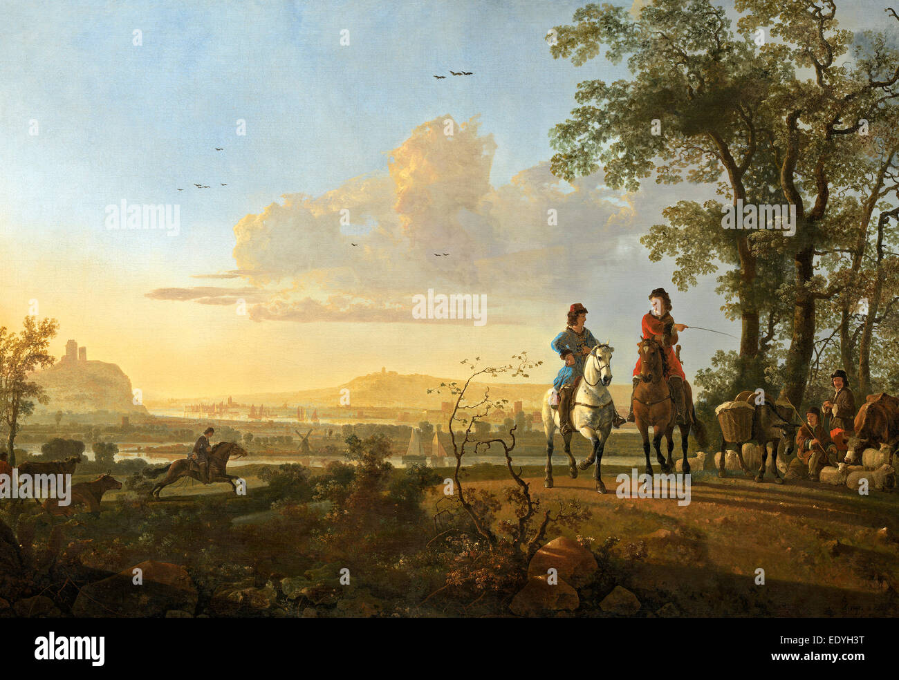 Aelbert Cuyp (Dutch, 1620 - 1691), Horsemen and Herdsmen with Cattle ...