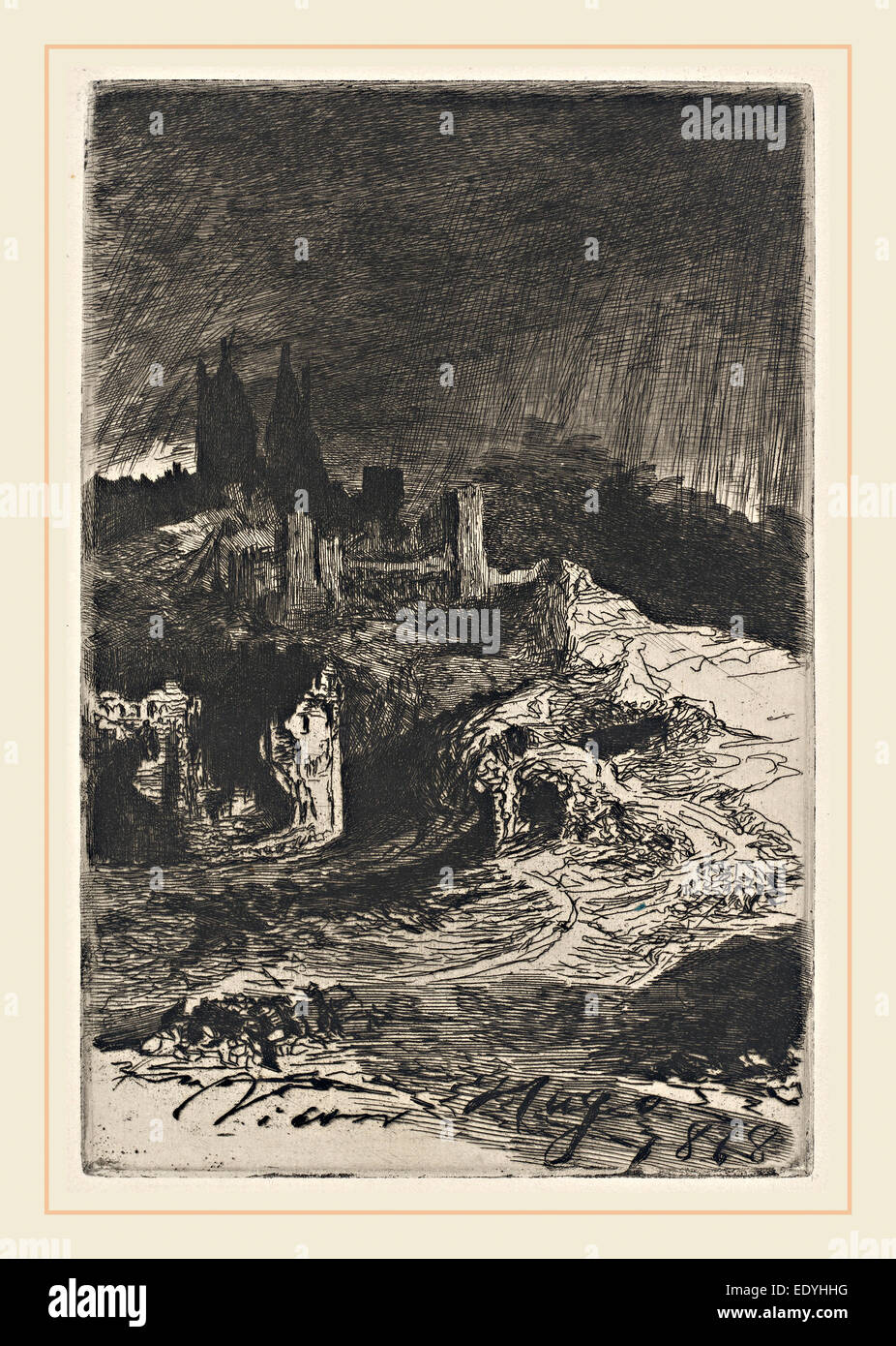 Victor, Hugo, Landscape, French, 1802-1885, 1868, etching Stock Photo ...