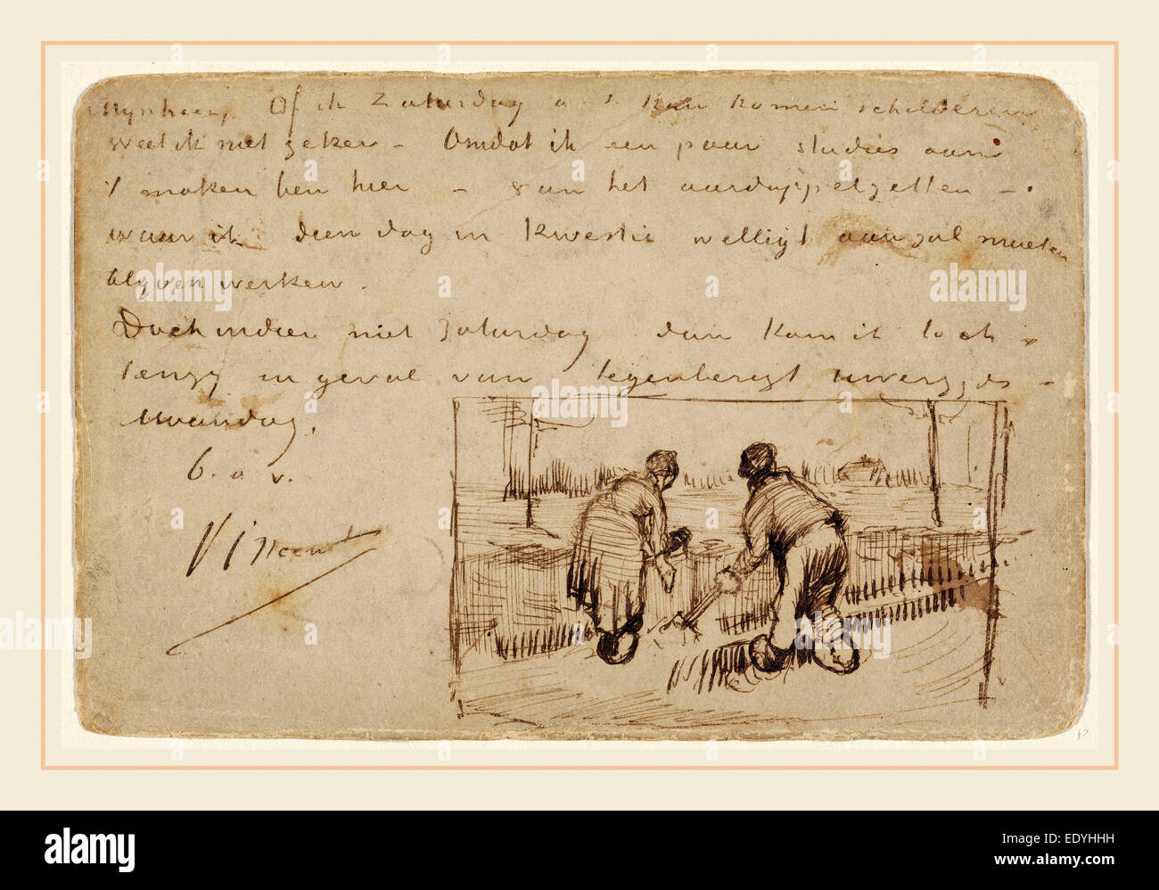 Vincent van Gogh, Postcard with Two Peasants Digging, Dutch, 1853-1890 ...