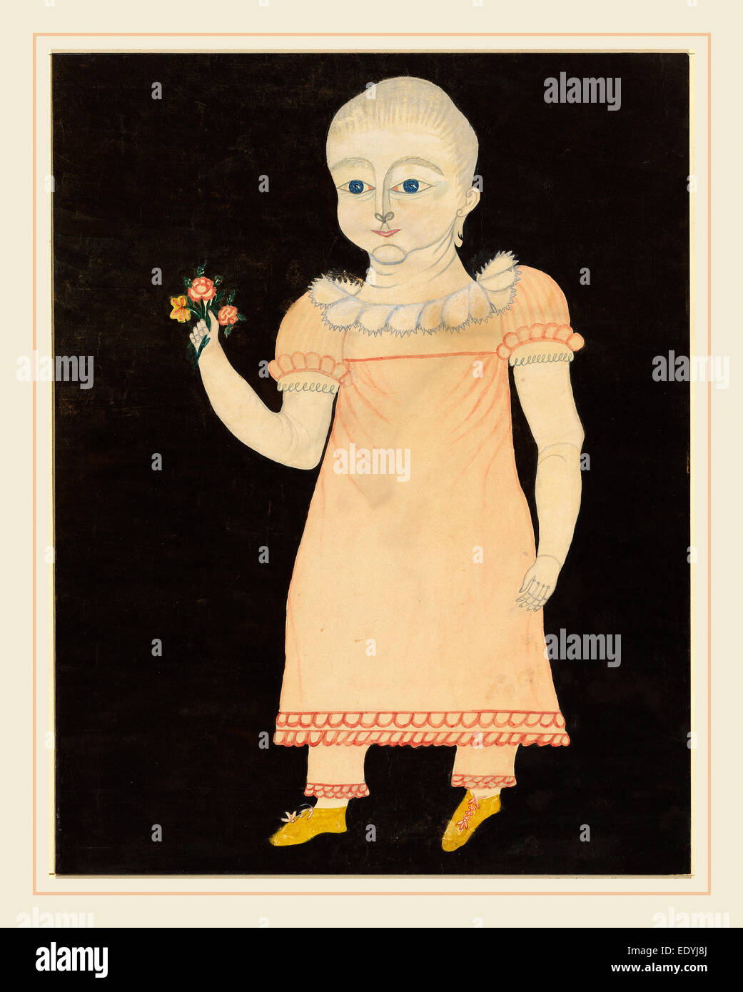 American 19th Century, Baby in Pink Dress with Roses, c. 1820 ...