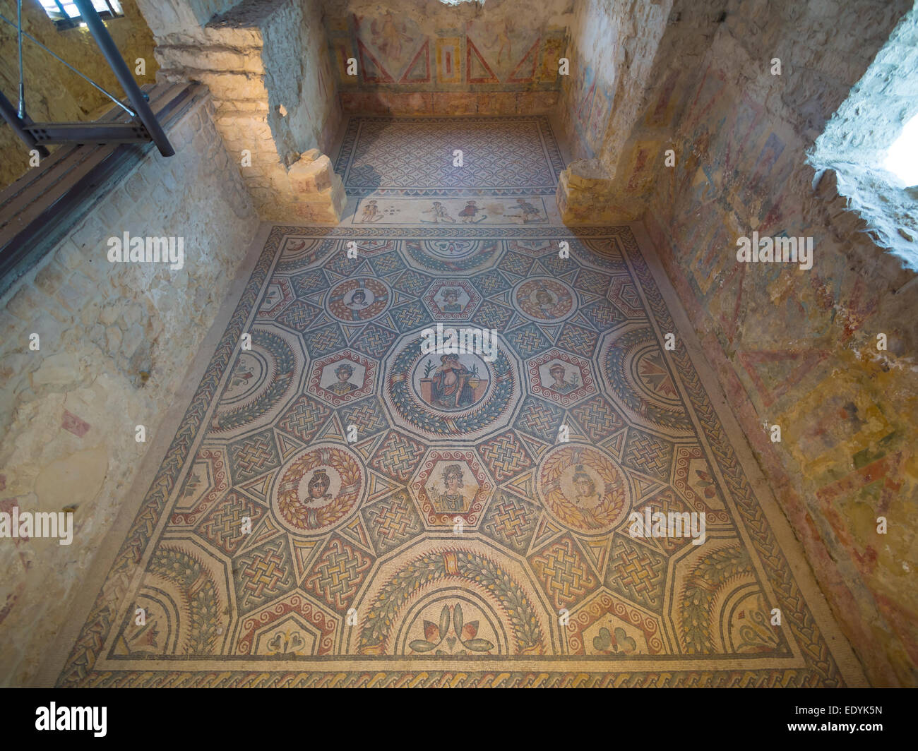 Ancient Roman mosaic, Cubiculum with the alcove, Villa Romana del ...