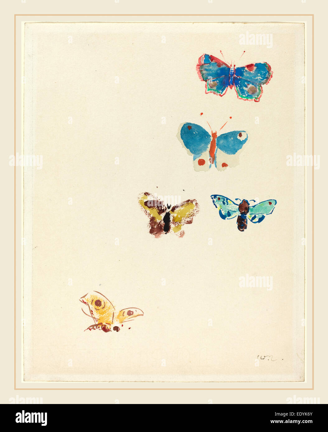 Odilon Redon, Five Butterflies, French, 1840-1916, c. 1912, watercolor ...